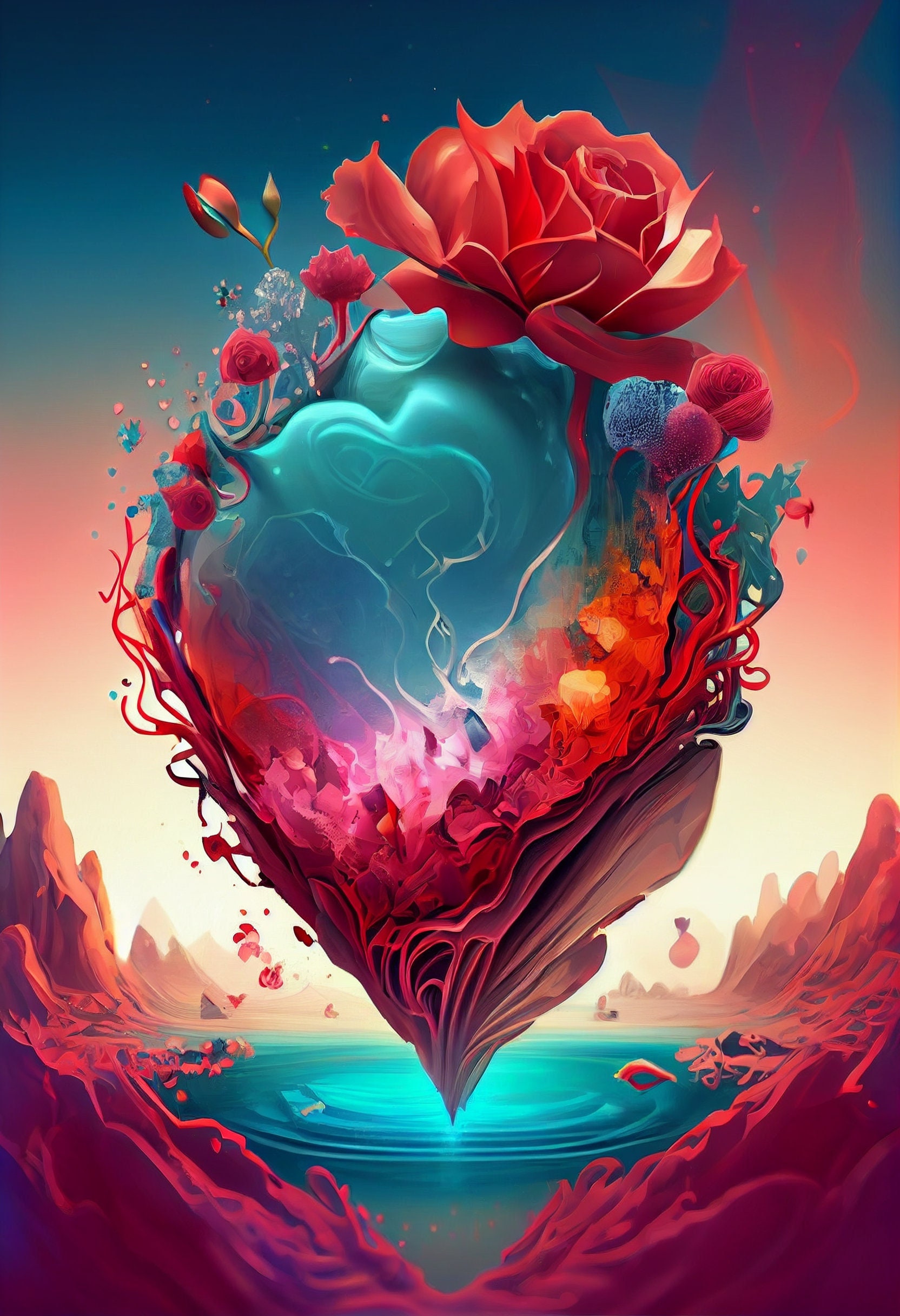 Valentine's Day Abstract Art Digital Print Flowers Hearts Sweet Love 3D ...