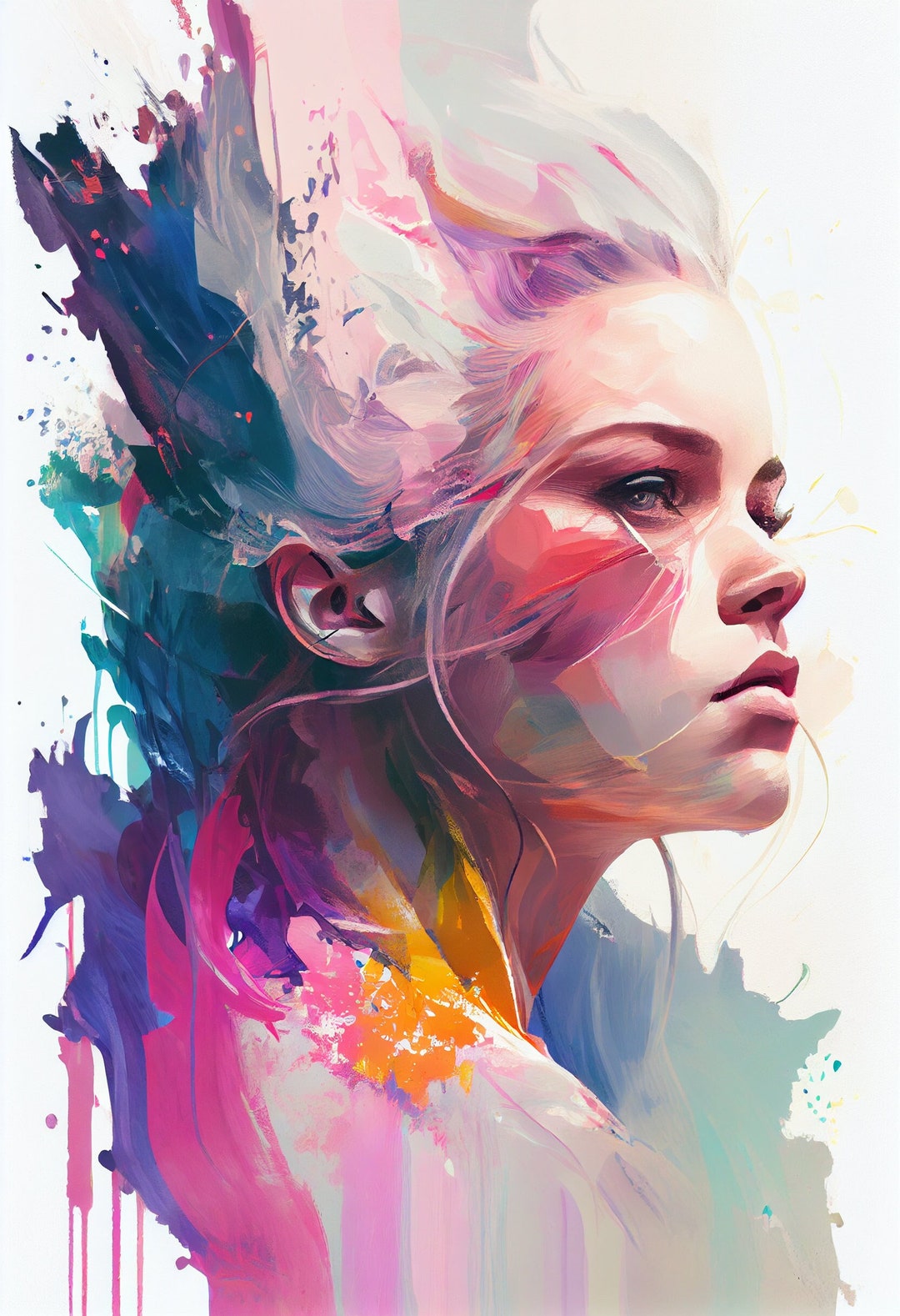 Abstract Art Girl Pastel Digital Print Beauty Vibrant Vivid Aura 3D ...