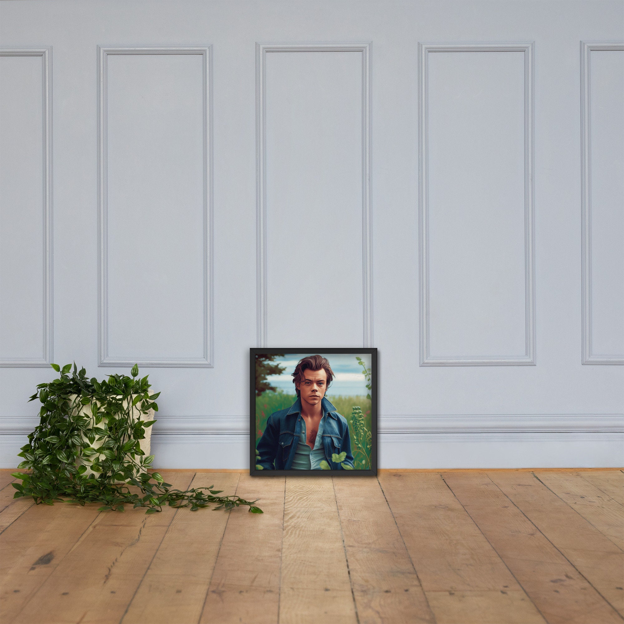 16x16 Framed Matte Poster Man With Green Eyes 3D Abstract Print Retro ...