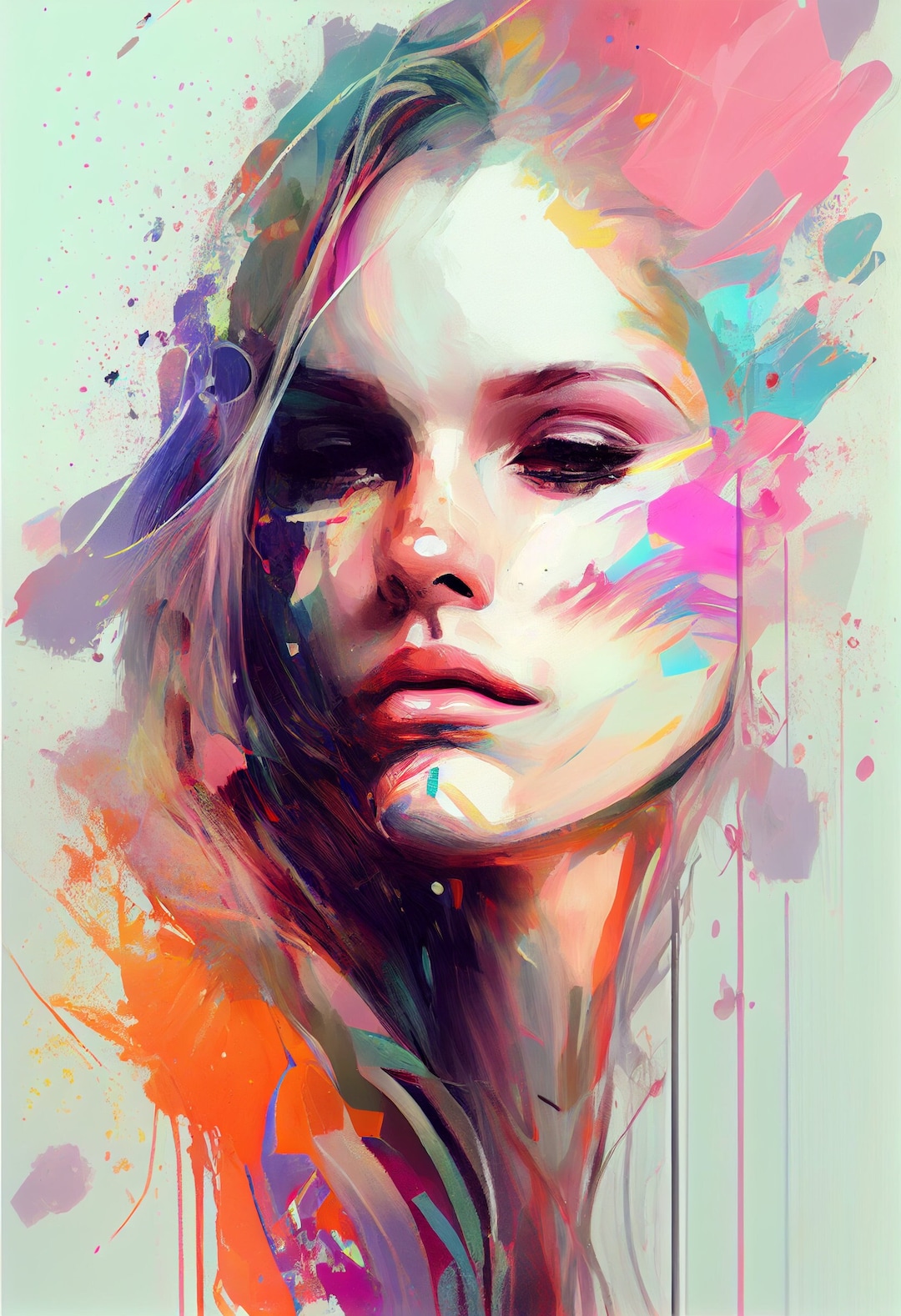 Abstract Art Girl Pastel Digital Print Beauty Vibrant Vivid Aura 3D ...