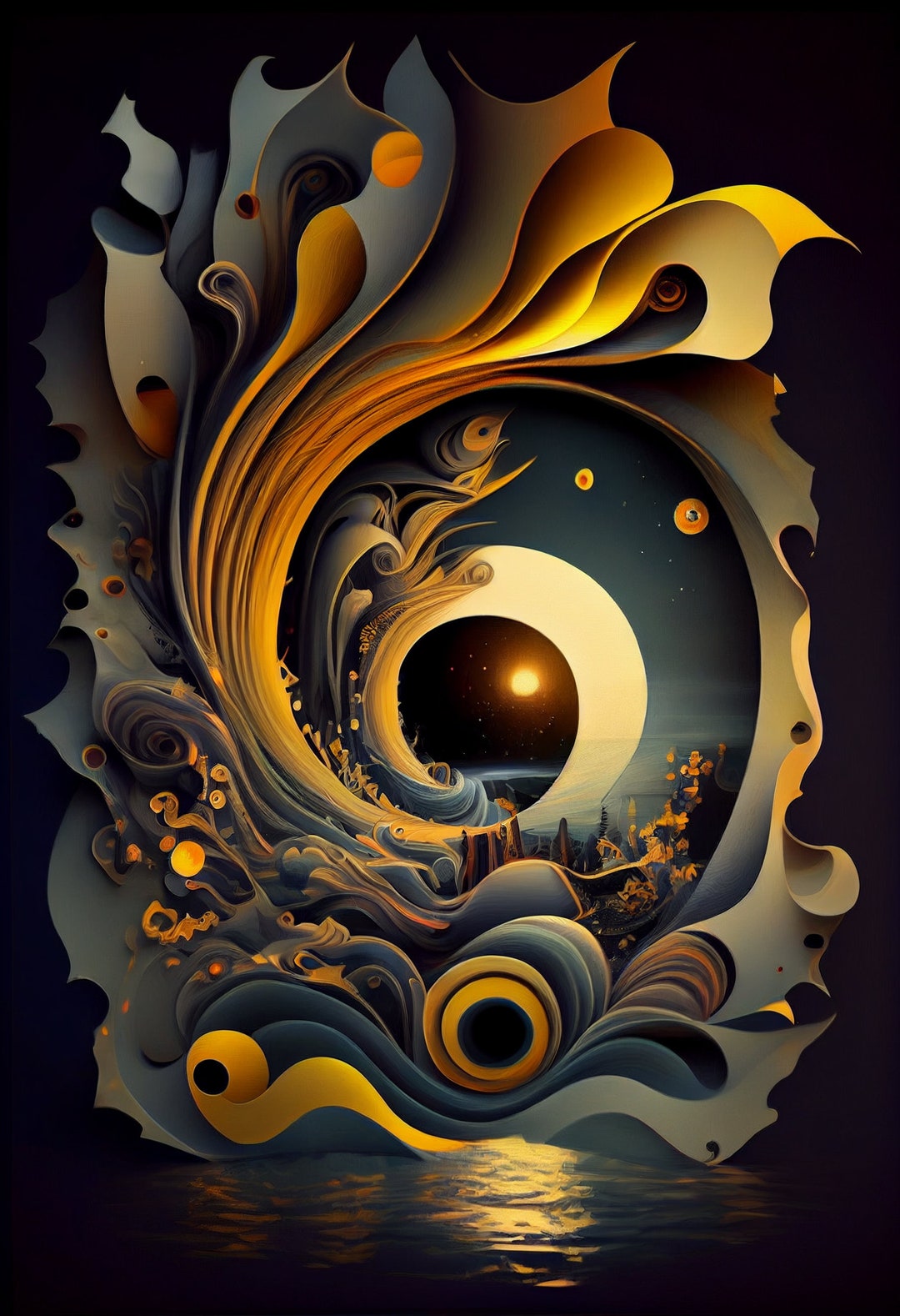 Abstract Art Digital Print Vibrant Vivid Aura Cool Psychedelic Gold 3D ...