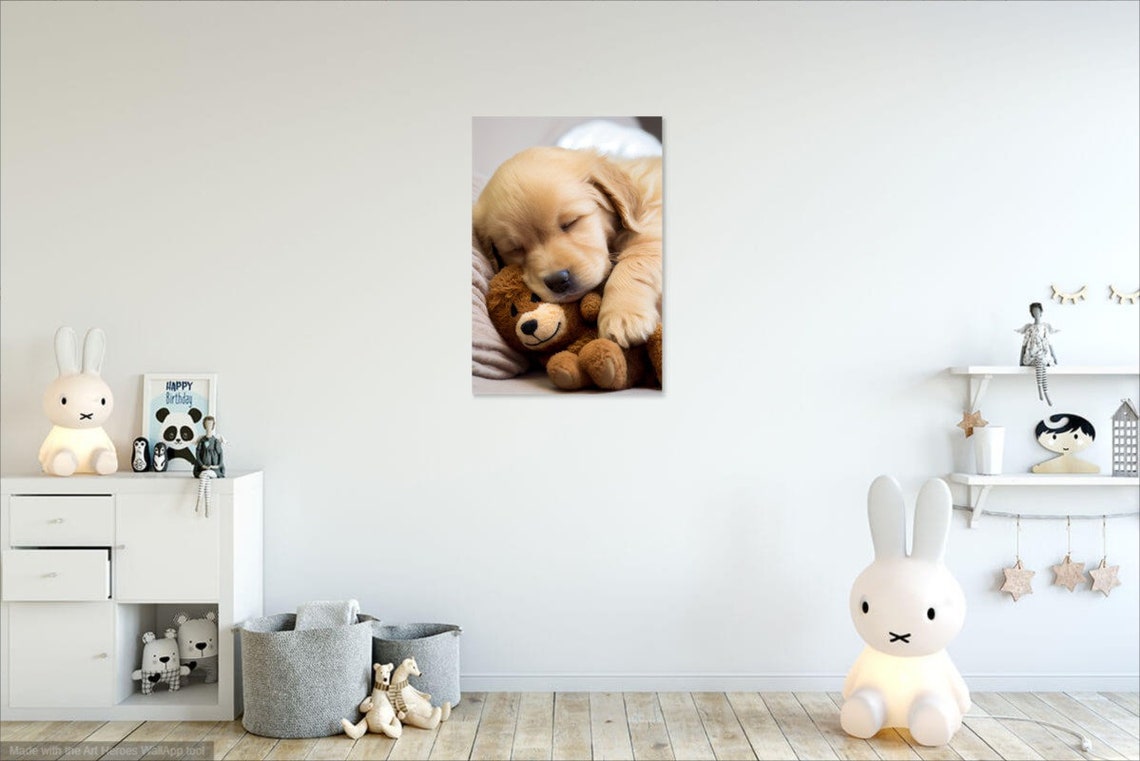 Cute Puppy Sleeping With Teddy Bear Golden Retriever Adorable Happy ...