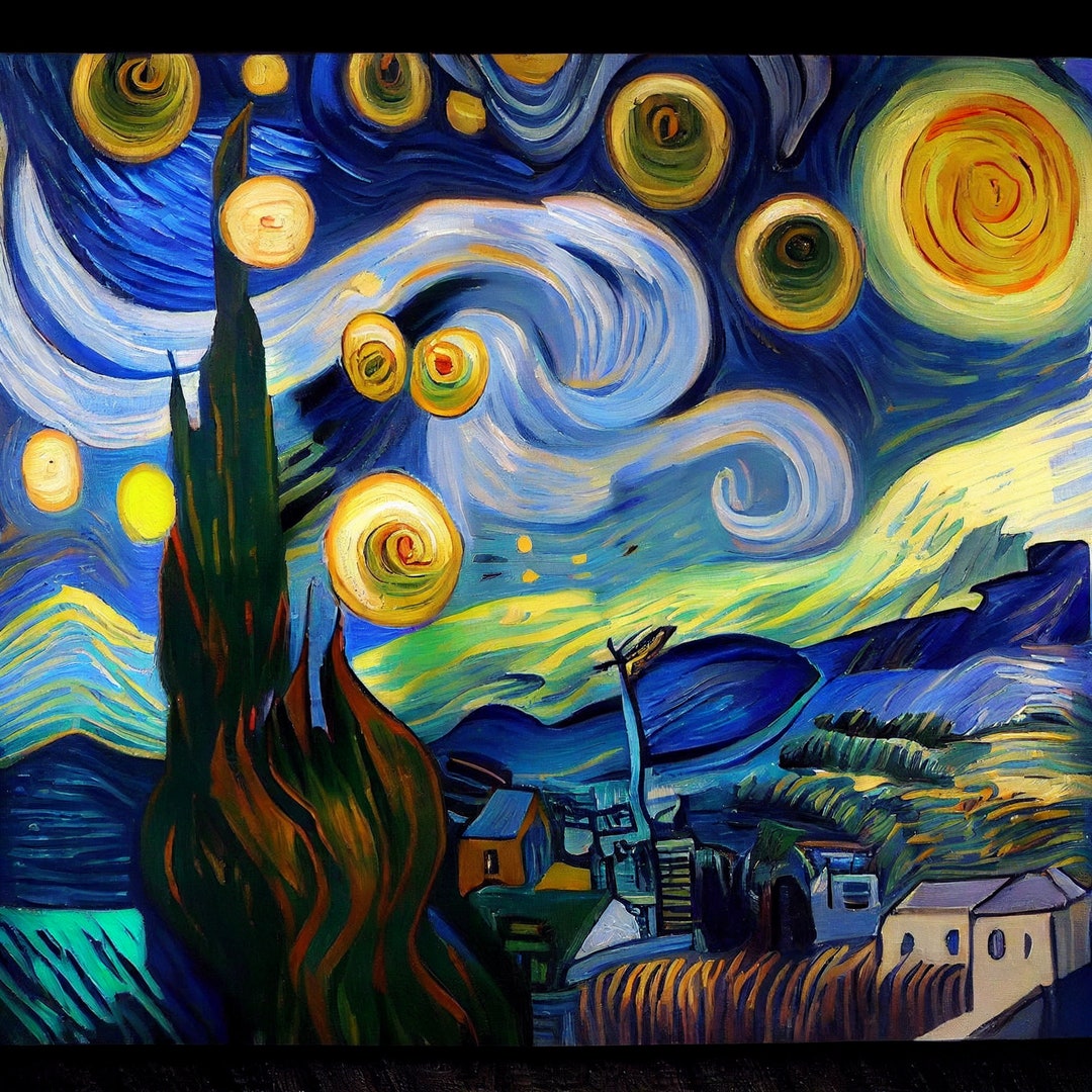 Starry Night 3D Abstract Digital Print Vibrant Vivid Aura Retro Vintage ...