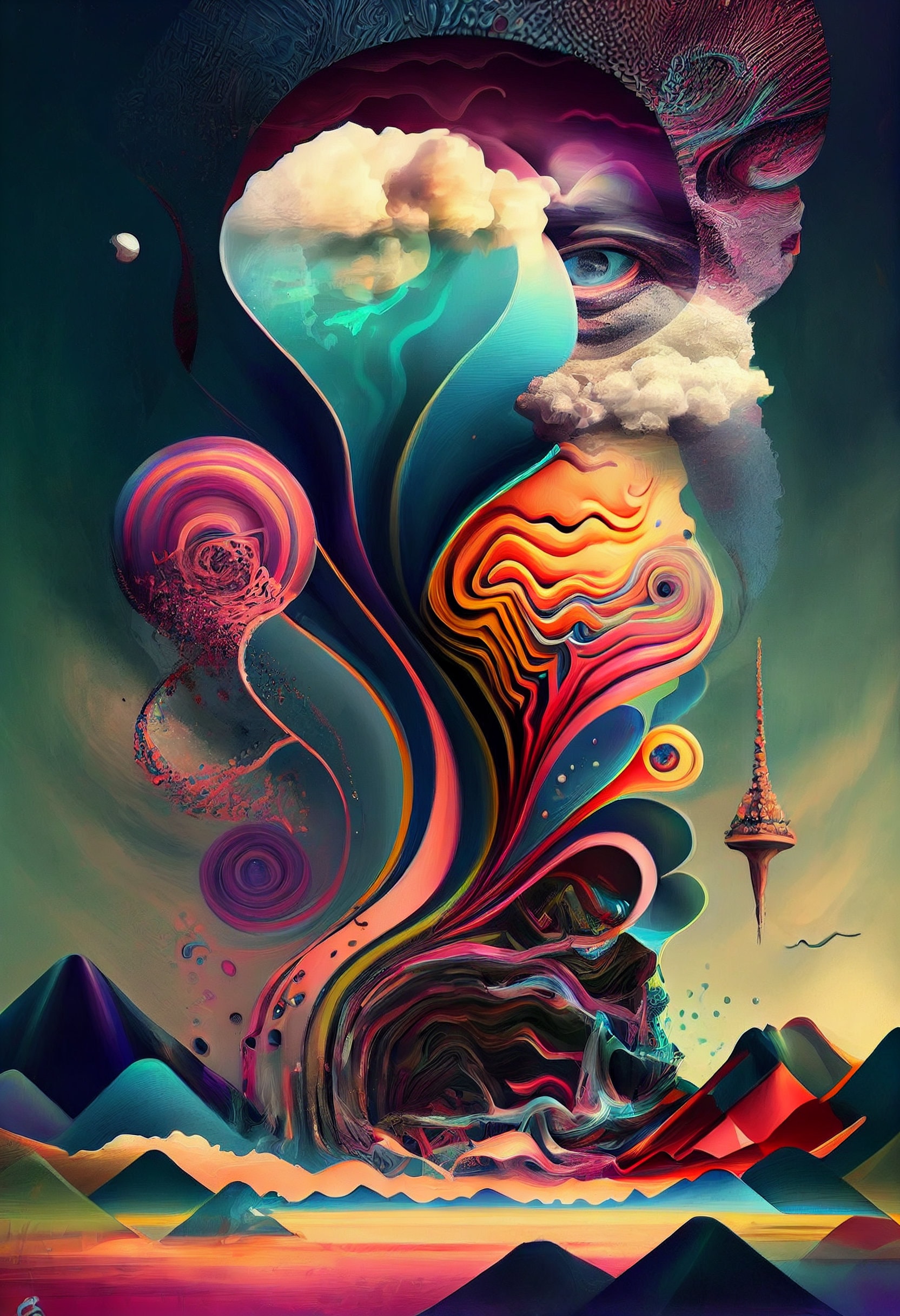 Abstract Art Digital Print Vibrant Vivid Aura Cool Psychedelic 3D Retro ...