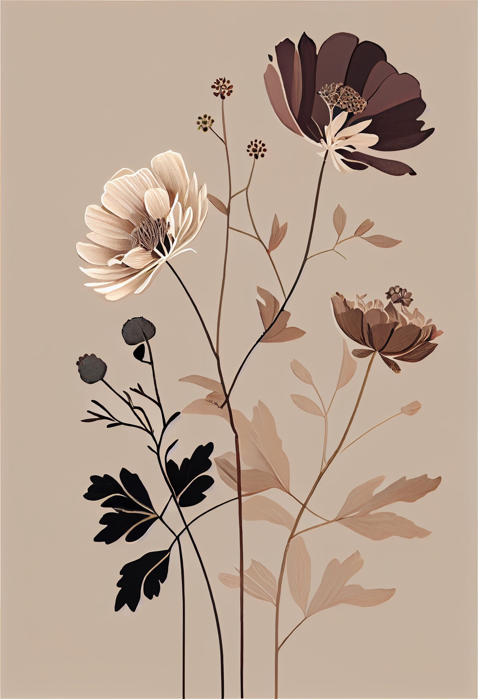 Minimalist Flowers Gallery Wall Downloadable Botanical Line Art Botany ...