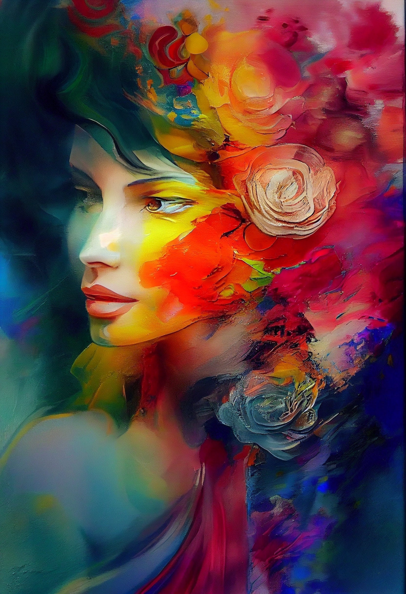 Abstract Art Girl Digital Print Vibrant Vivid Aura Cool Psychedelic 3d Retro Vintage Custom