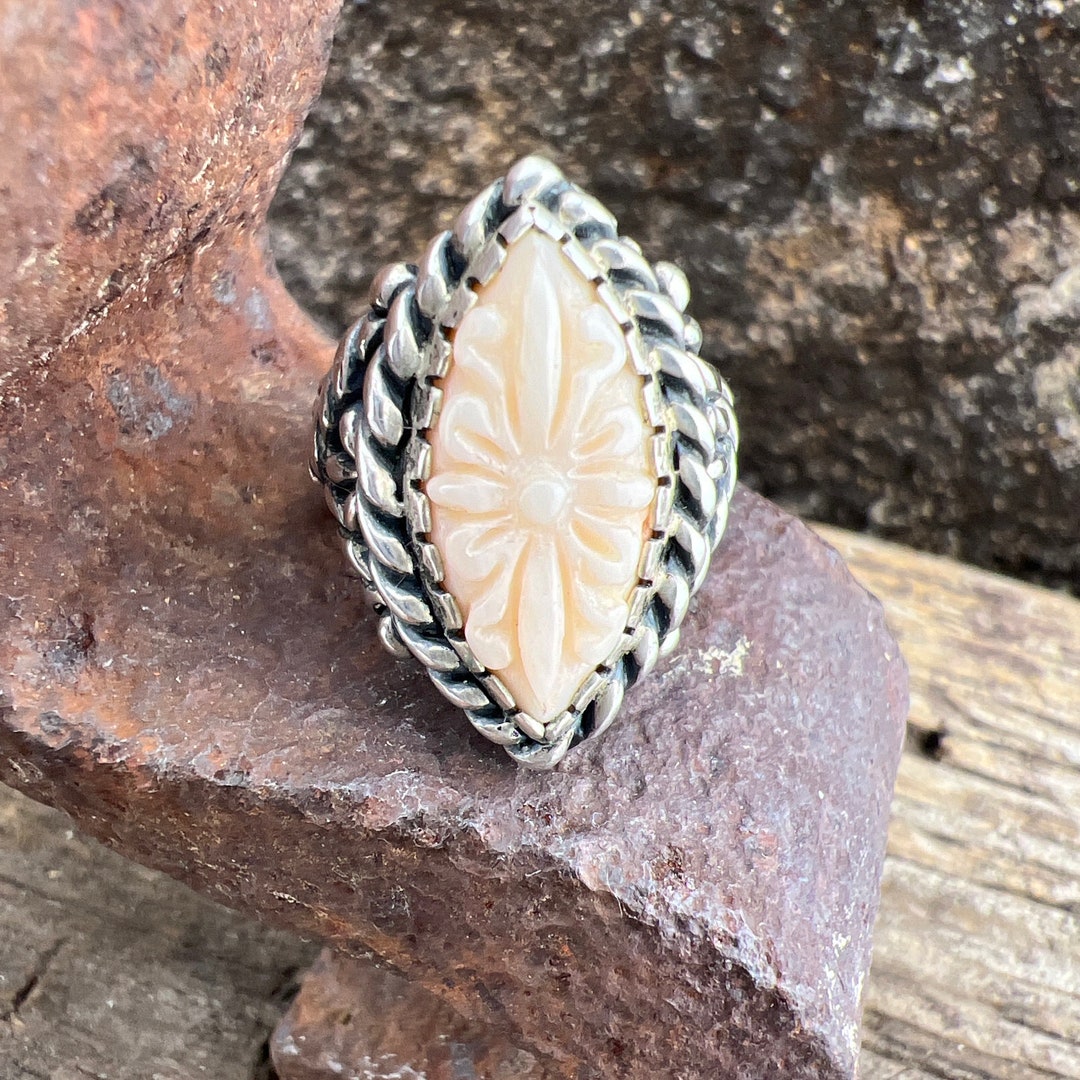 Vintage Carolyn Pollack Relios Pale Pink Carved Flower Rose Quartz ...