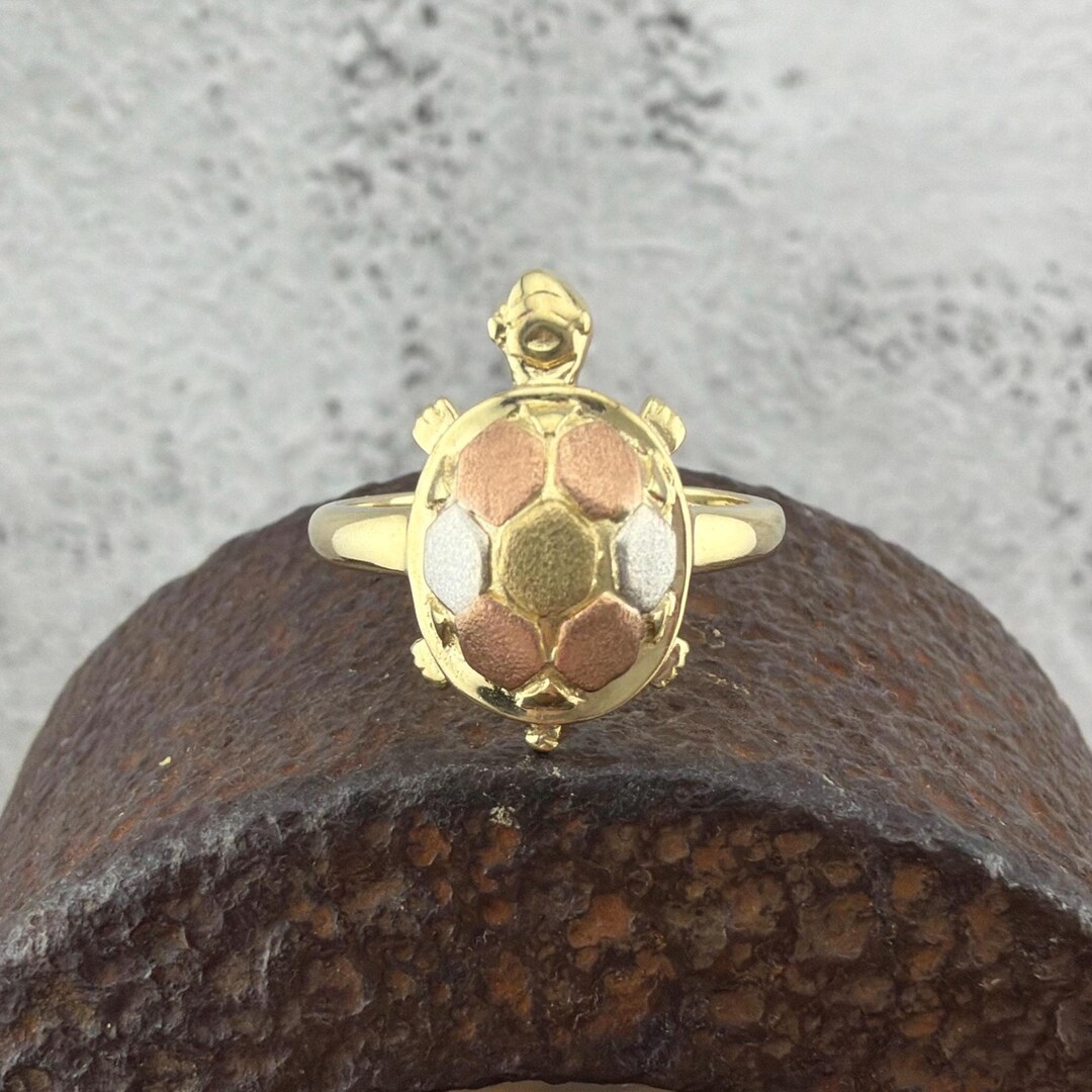 10k Sea Turtle Yellow Gold Ring - Turtle With Tricolored Gold Shell ...
