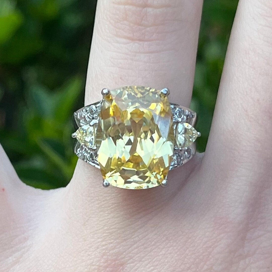 Vintage Estate Sterling Silver Canary Cubic Zirconia and Clear Cubic ...