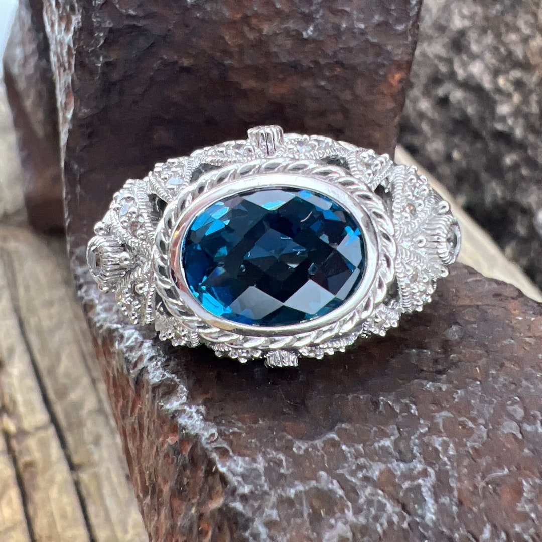 Vintage Estate Judith Ripka Checkerboard Cut Blue Topaz 925 Sterling ...