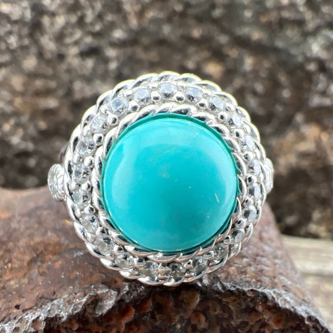 Vintage Estate Judith Ripka Turquoise With Cubic Zirconia Halo 925 ...