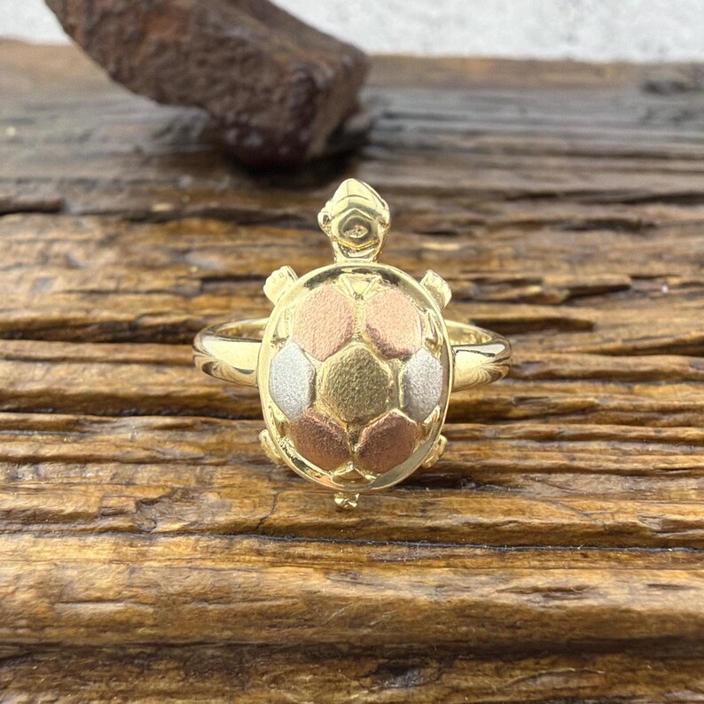 10k Sea Turtle Yellow Gold Ring - Turtle With Tricolored Gold Shell ...