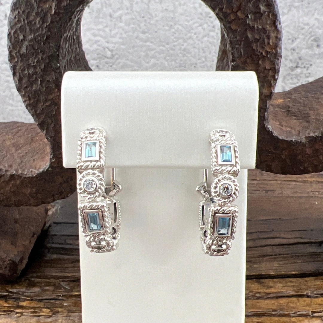 Judith Ripka Blue Topaz Cubic Zirconia Sterling Silver Hoop Earrings - Etsy