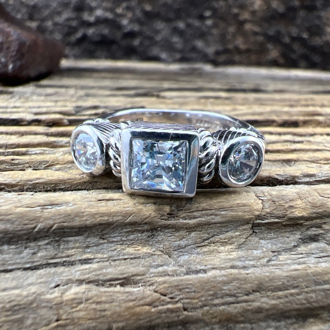 Vintage Estate Judith Ripka 3 Stone Cubic Zirconia 925 Sterling Silver ...
