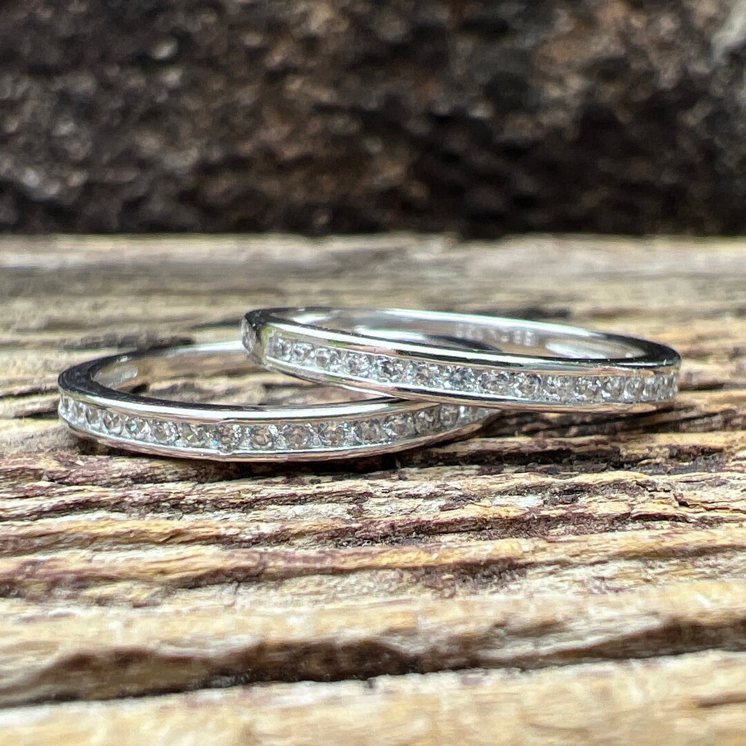 Vintage Estate 2 Piece Cubic Zirconia 925 Sterling Silver Stacker Rings ...