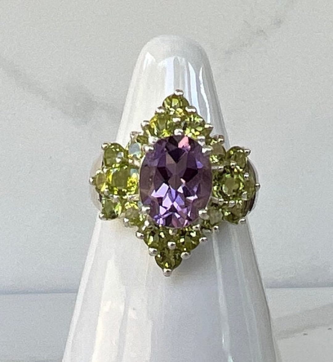 Vintage Estate Sterling Silver Amethyst and Peridot Ring 925 - Etsy
