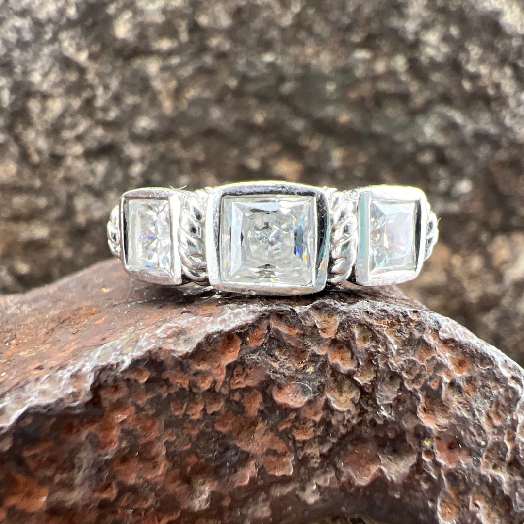 Vintage Estate Judith Ripka Princess Cubic Zirconia 925 Sterling Silver ...