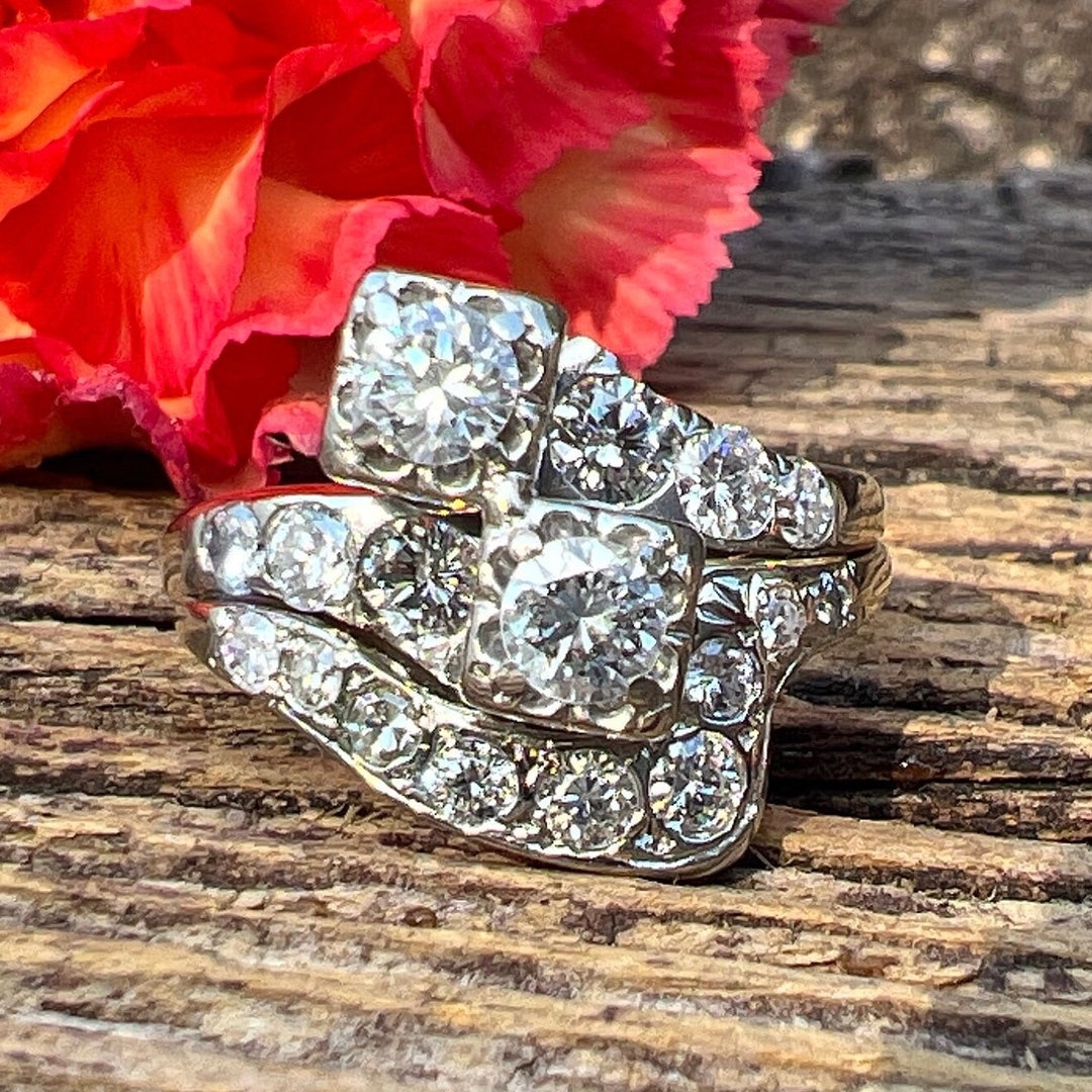 Vintage Estate Diamond Wedding Band Set 14k Gold Ring - Etsy
