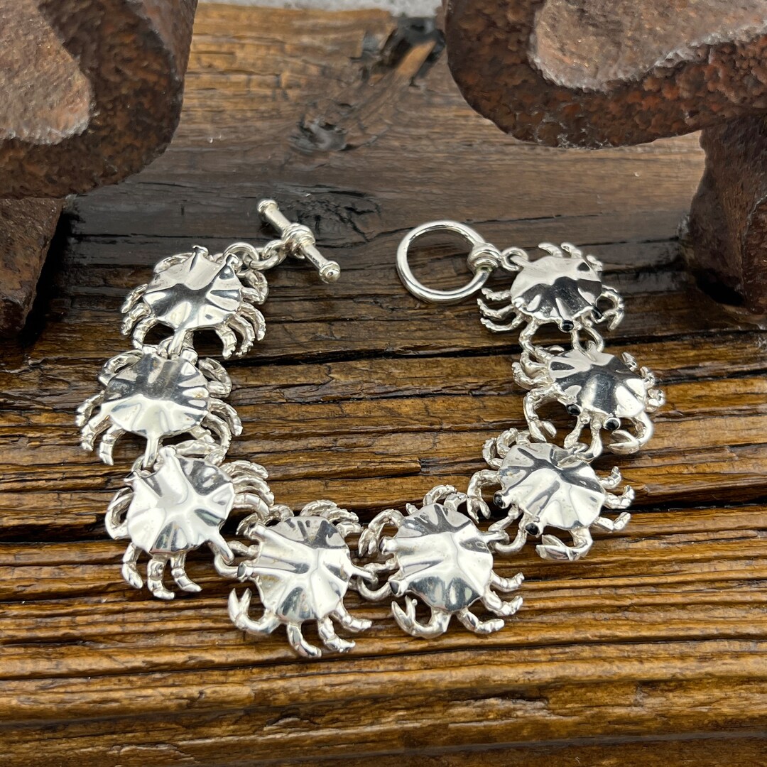 Heavy Crab Parade 925 Sterling Silver Tennis Bracelet - Vintage Estate ...