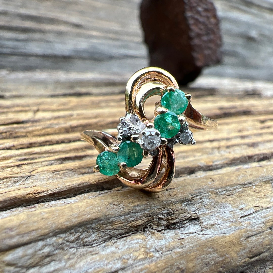 Vintage Estate Emeralds and Diamonds 10K Yellow Gold Ring - Etsy