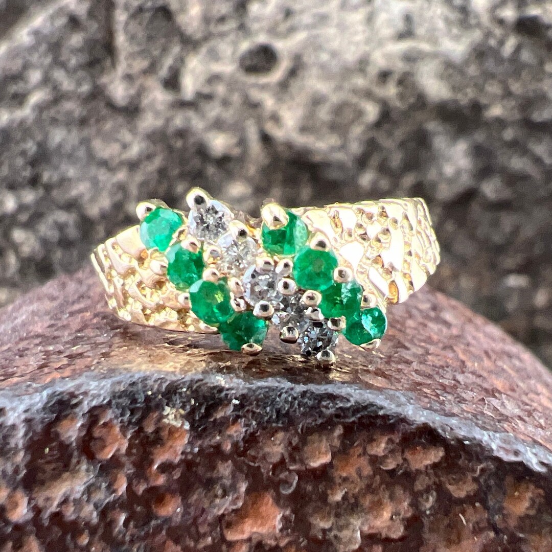 Vintage Estate 14k Emeralds and Diamonds Yellow Gold Ring - Etsy