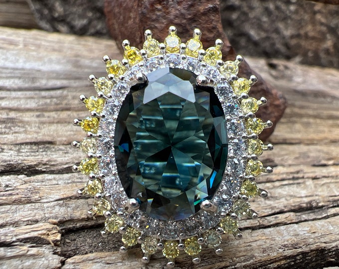 Jean Dousett Sterling Silver Large Canary Yellow CZ, Pear Shape Clear ...