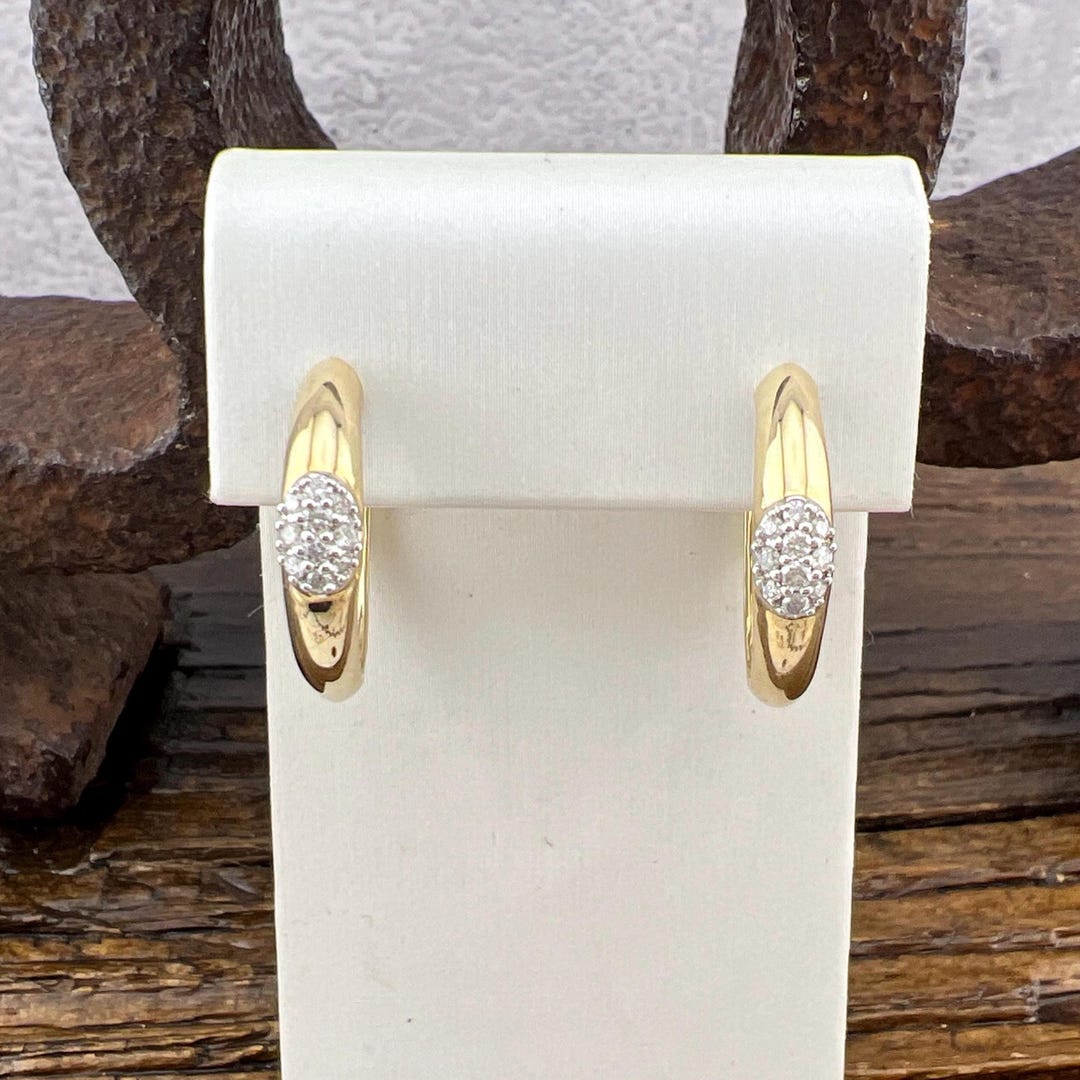 Diamond 10k Yellow Gold Hinged Hoop Earrings - Etsy