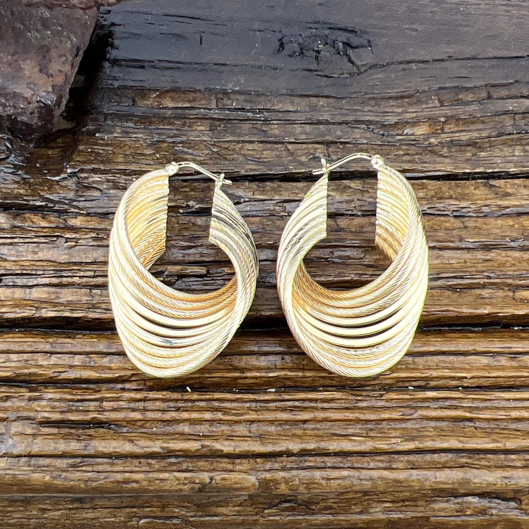 14k Stacked Multi Hoop Look Yellow Gold Hoop Earrings - Sensational - Etsy