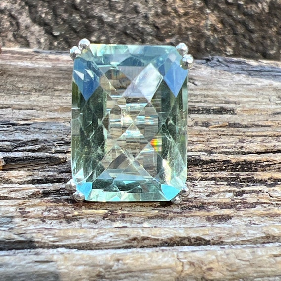 Vintage Checkerboard Cut Prasiolite 925 Sterling Silv… - Gem