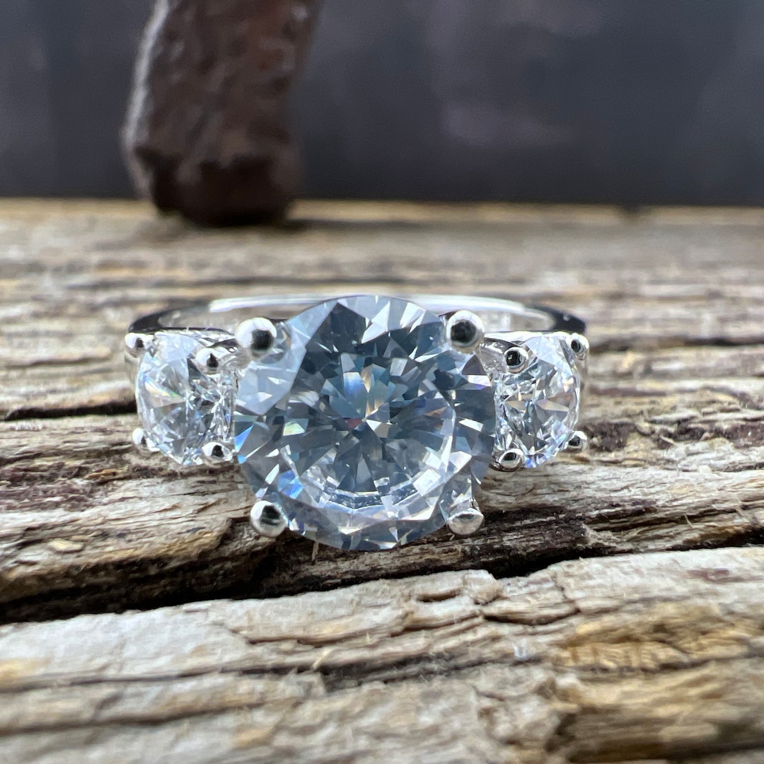 Vintage Estate Stauer Cubic Zirconia Trilogy 925 Sterling Silver Ring ...