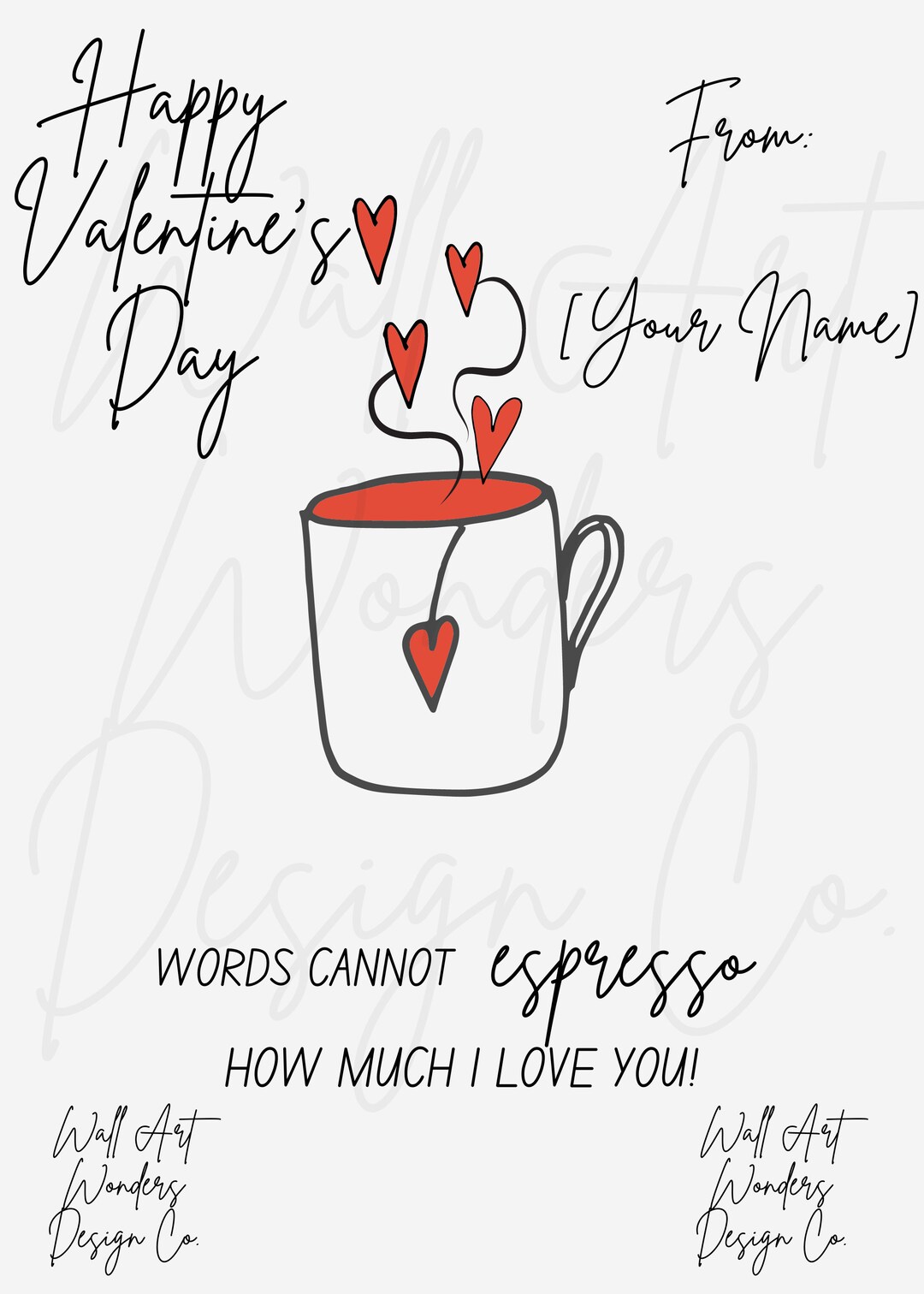 Printable Digital Download Personalized Cute Espresso Coffee Valentine ...