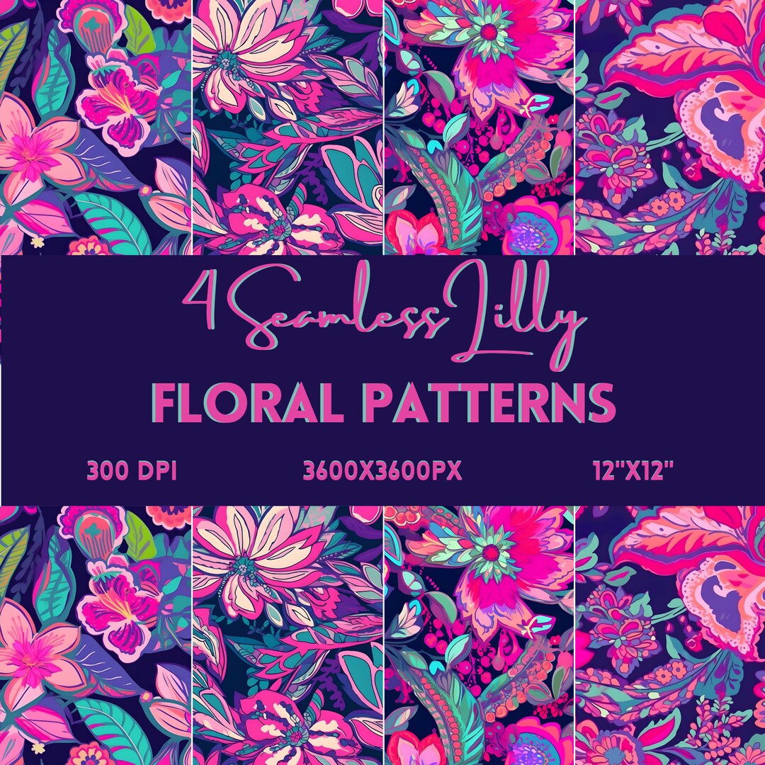 Lilly Floral Pack 4 | Pack of 4 Pngs Digital Download Seamless Floral ...