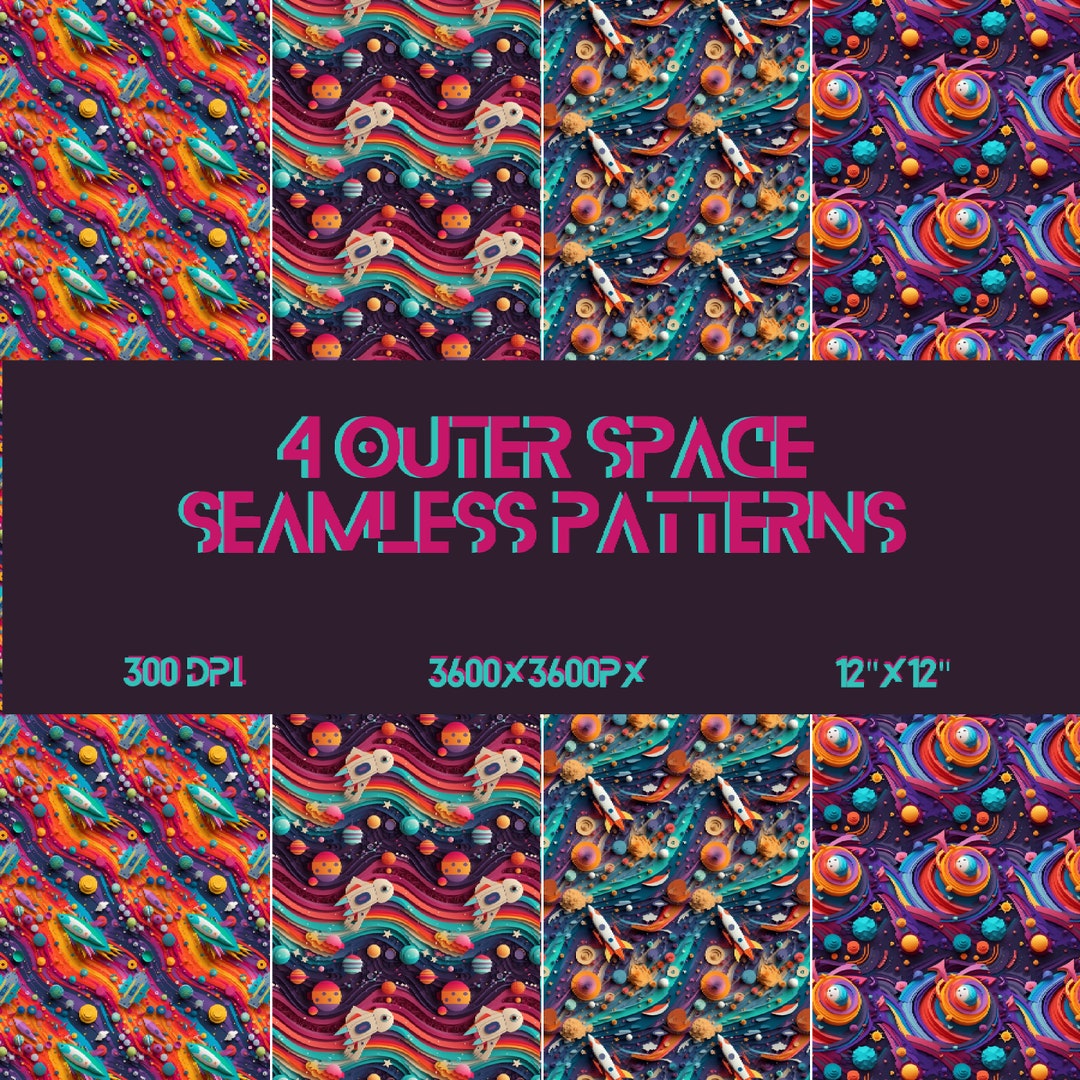 Pack of 4 Outer Space Seamless Pattern PNG Files | Paper Space Patterns ...