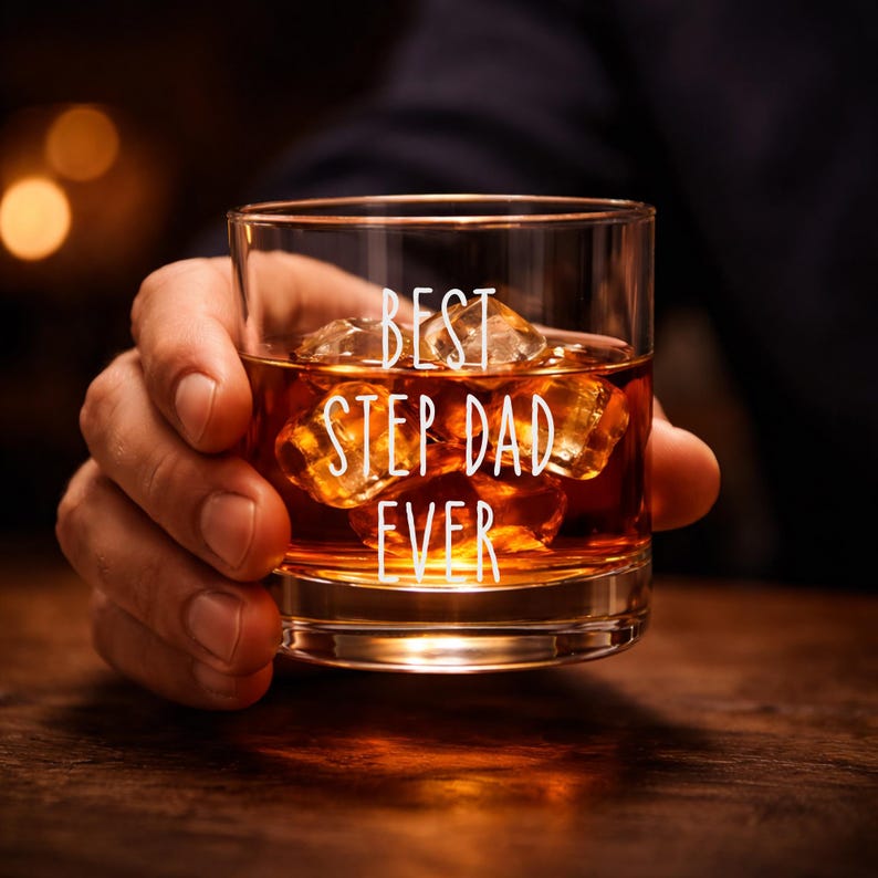Step Dad Ever Whiskey Glass, Engraved Bourbon Tumbler, Father's Day ...
