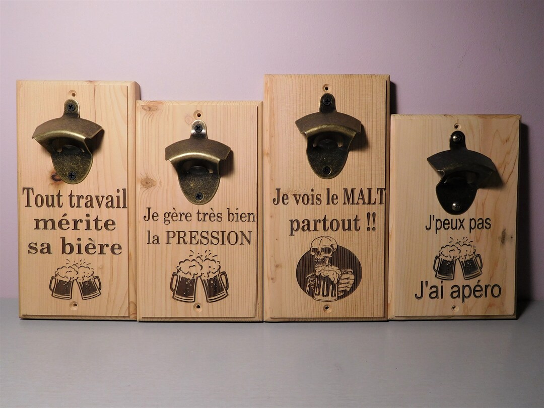 Décapsuleur mural bois personnalisé , ouvre bouteille gravé - Etsy France