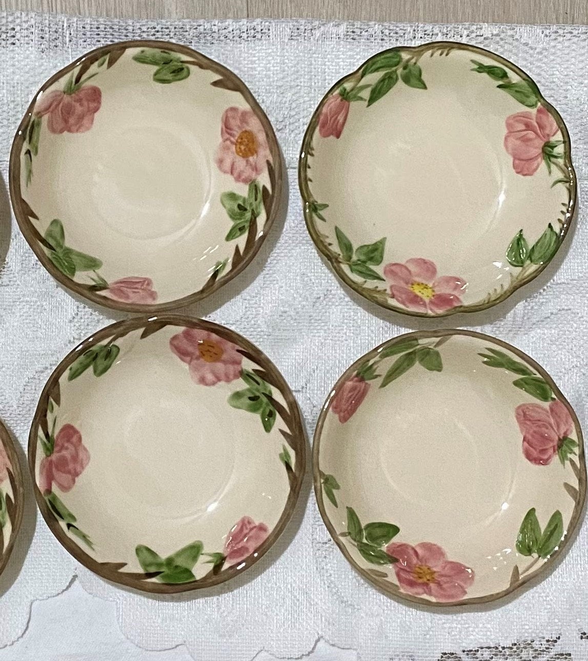 FRANCISCAN desert Rose Soup/fruit Bowl Pink Roses & Green Leaves, Tan ...