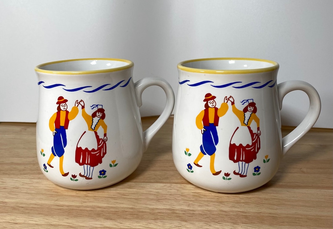 NEWCOR Folklore Stoneware Mug - Set of 2, Dutch Dancing Couple, Blue ...