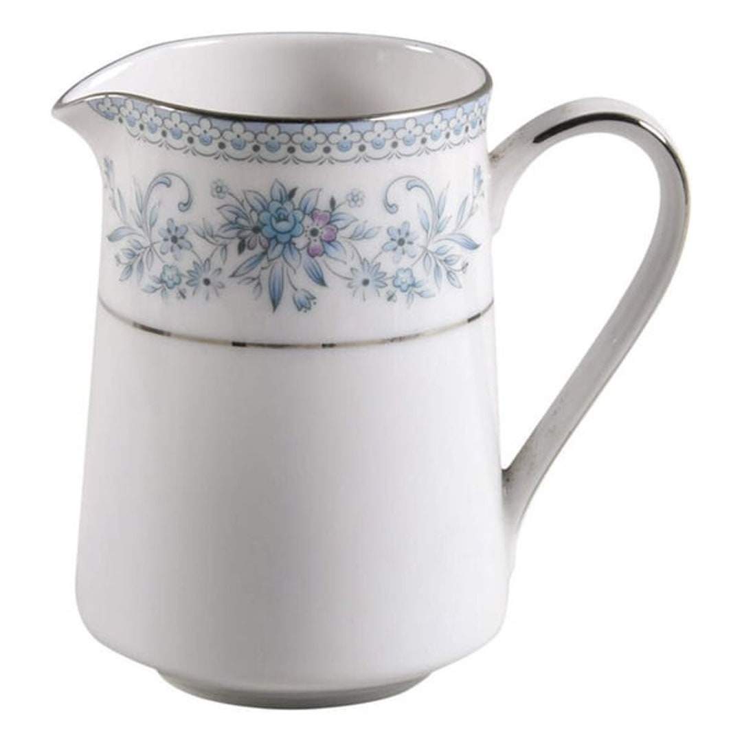Noritake Blue Hill 2482 China Creamer Blue Floral & Band, Platinum Trim ...