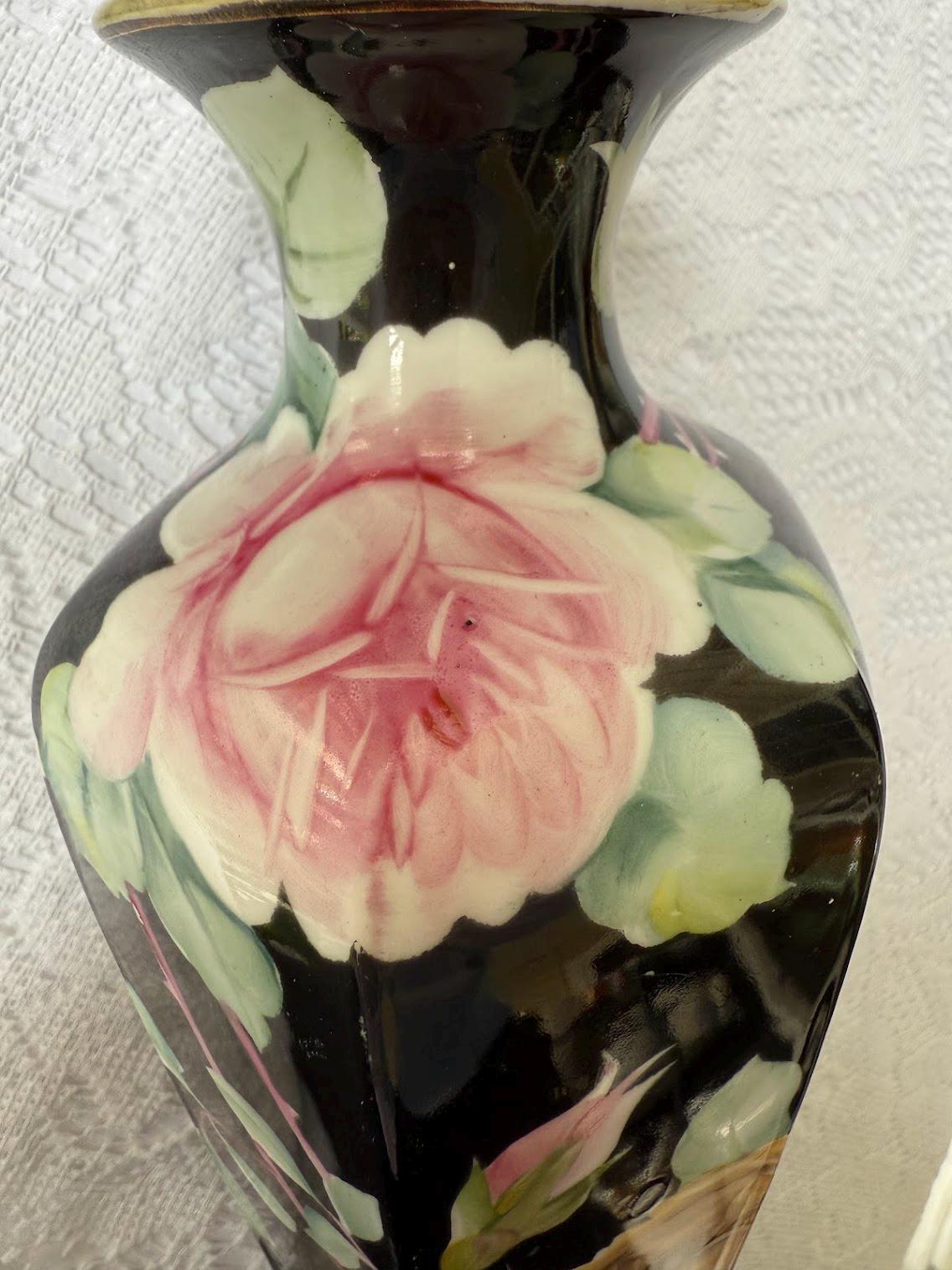 Antique Hand-painted Nippon MORIMURA Pair of Vase – Hexagonal, Pink ...