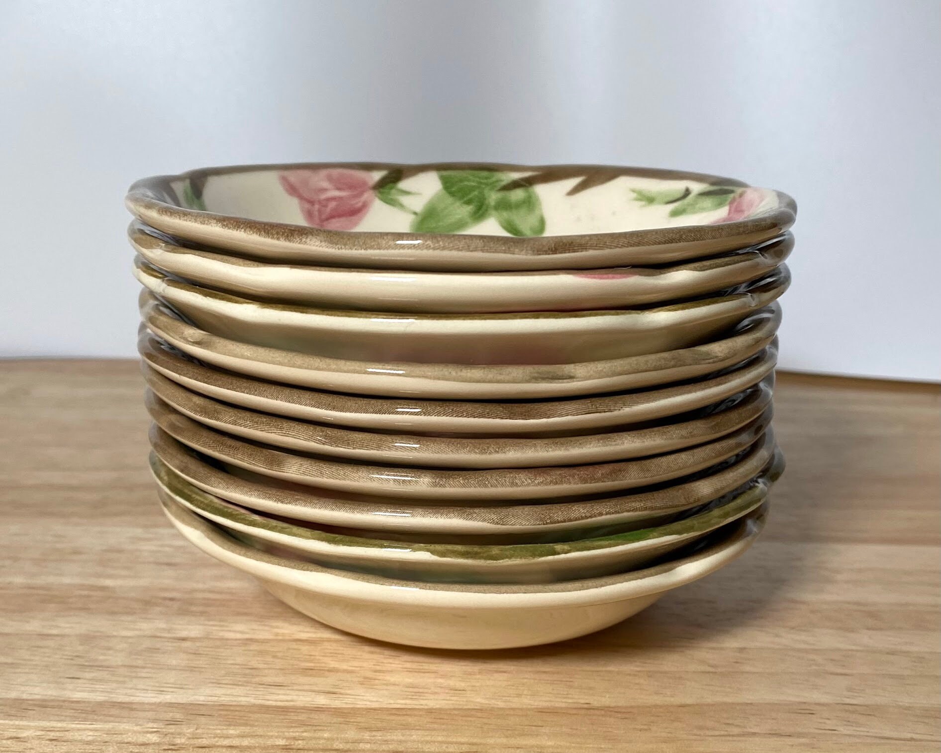 FRANCISCAN desert Rose Soup/fruit Bowl Pink Roses & Green Leaves, Tan ...