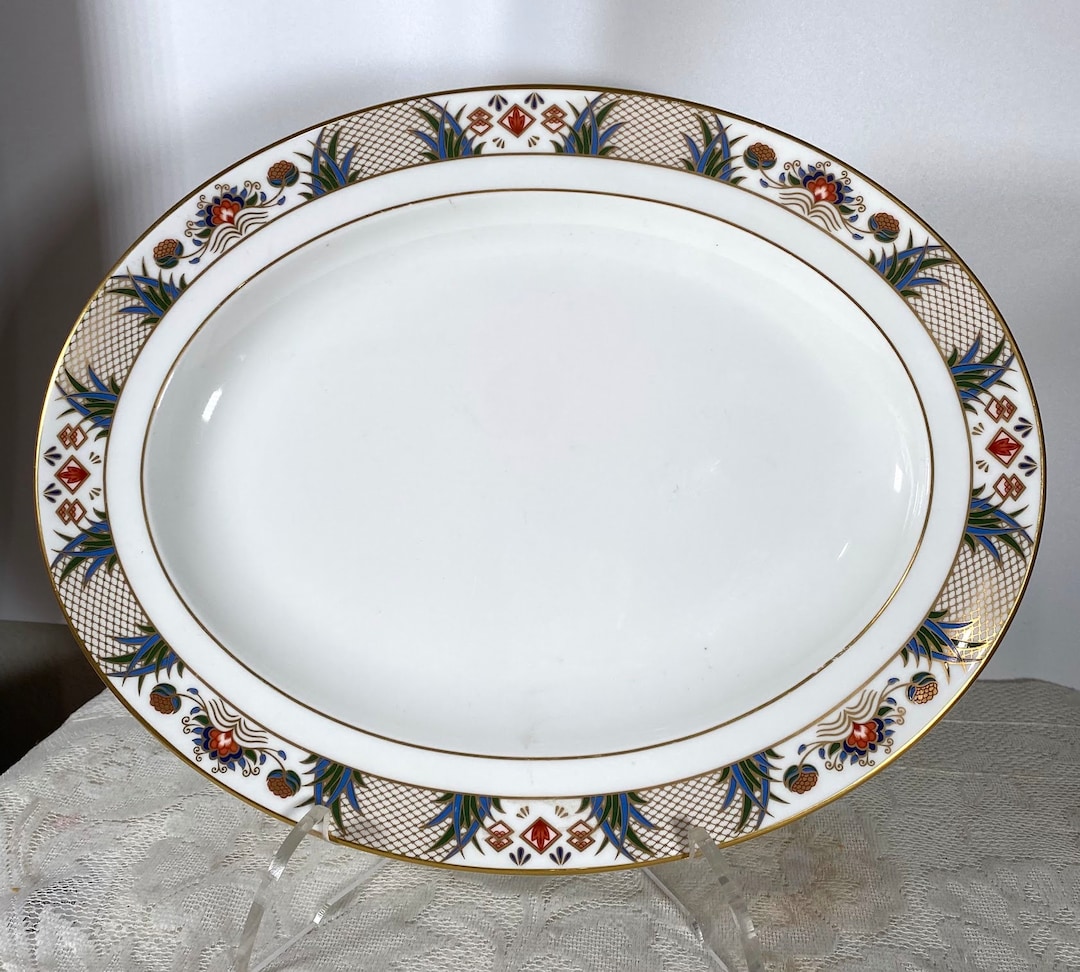 ROYAL CROWN DERBY Rutland Oval Serving Platter - Blue & Rust Flowers ...
