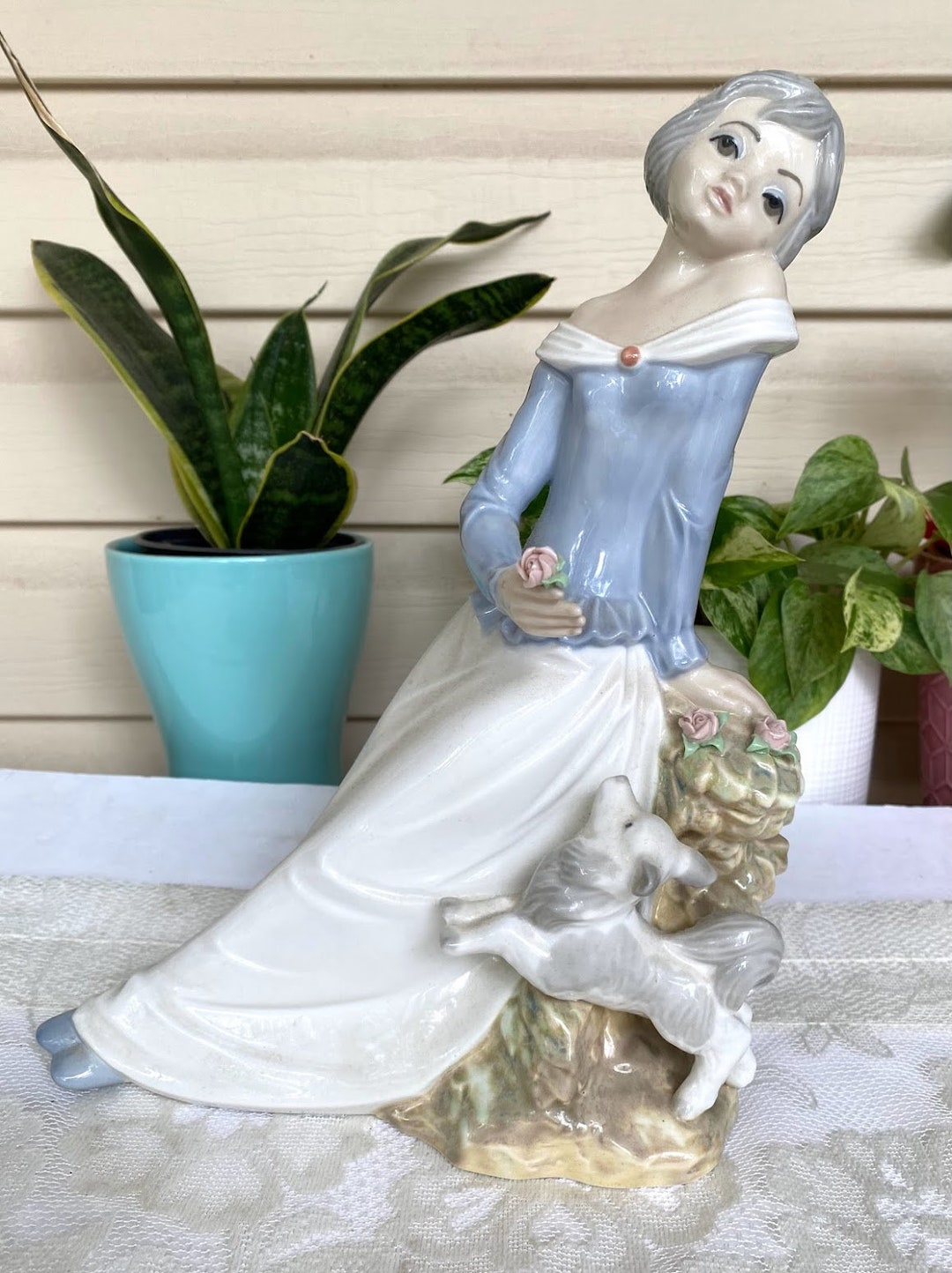 Tengra Spain Lady & Her Dog Porcelain Figurine New Without Box Height ...