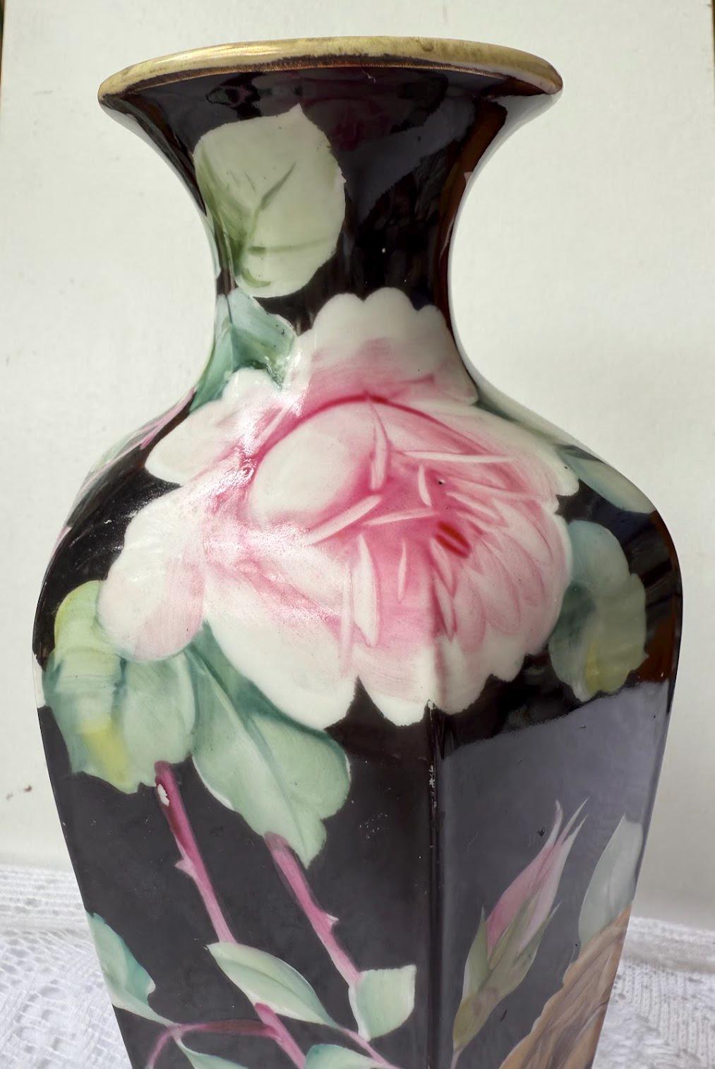 Antique Hand-painted Nippon MORIMURA Pair of Vase – Hexagonal, Pink ...