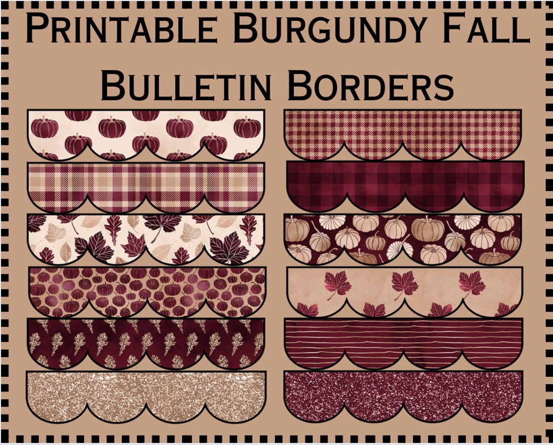 Bordes imprimibles para boletines de otoño en color burdeos - Etsy España