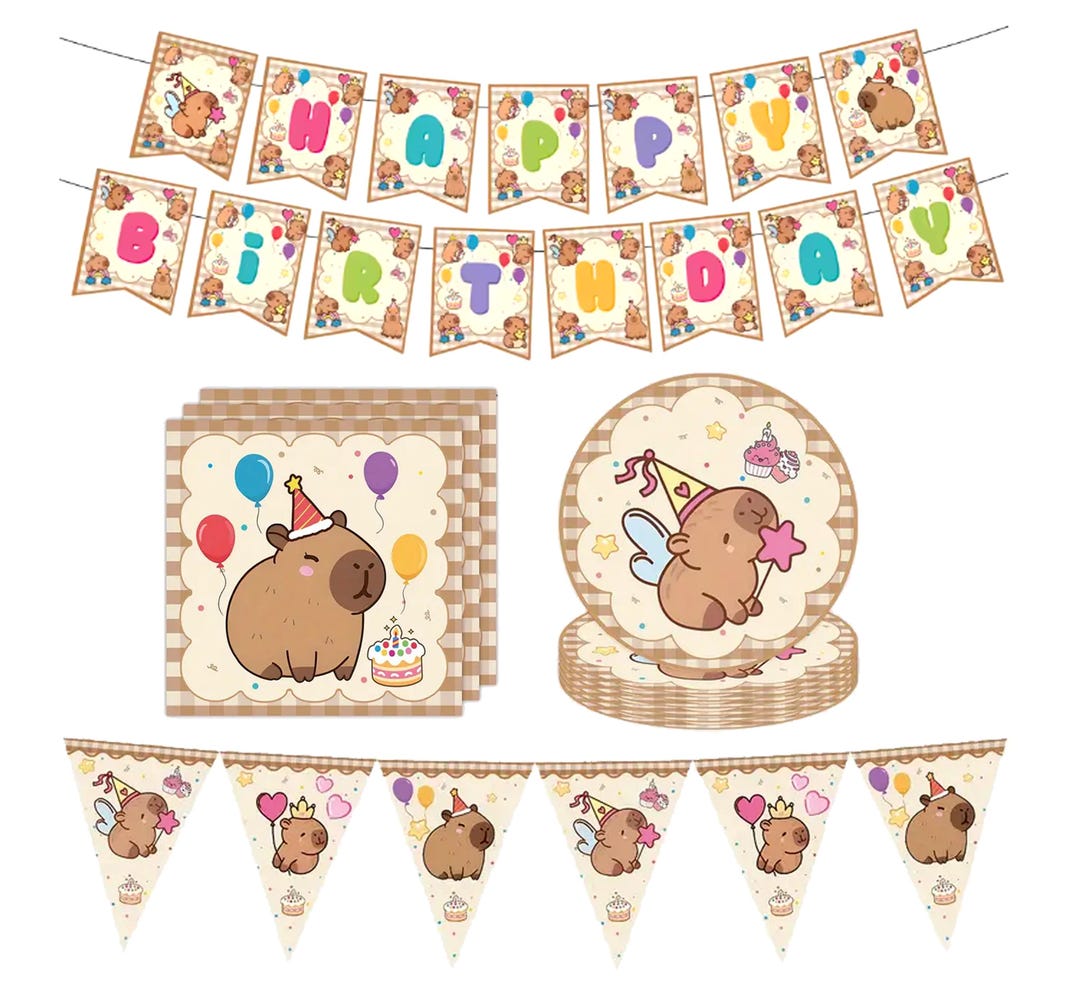Capybara Birthday Party Cappy Bunting Plates Napkins Cute Happy ...