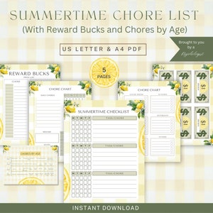 Printable Chore Chart List Bundle | Summer Checklist | Reward Bucks ...