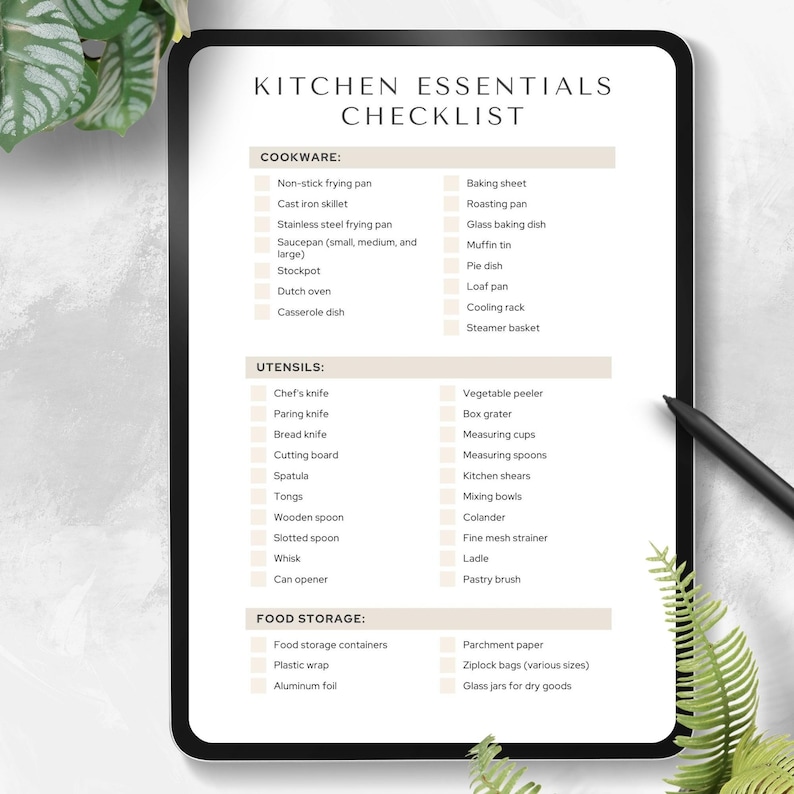 Kitchen Essentials Checklist, Appliance and Utensil Inventory List, New ...
