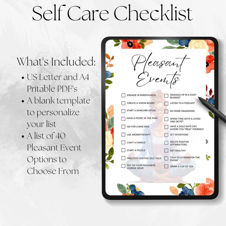 Mental Health Checklist Worksheet, Pleasant Events, Positive Activity ...