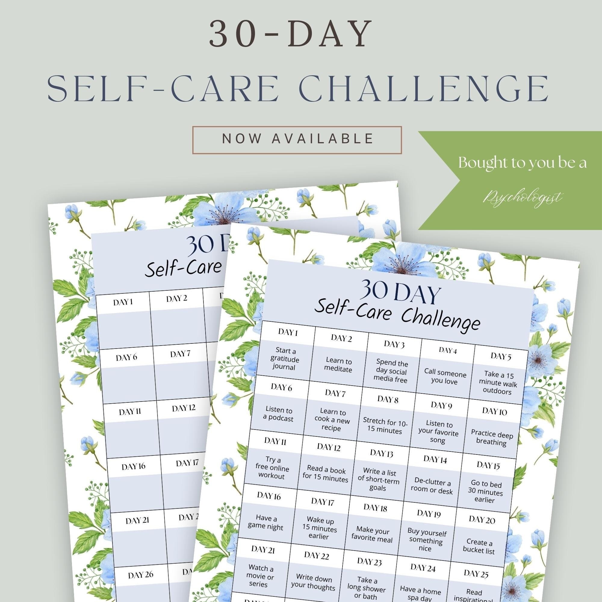 Self-care Printable I 30 Day Challenge Tracker I Self-development I ...