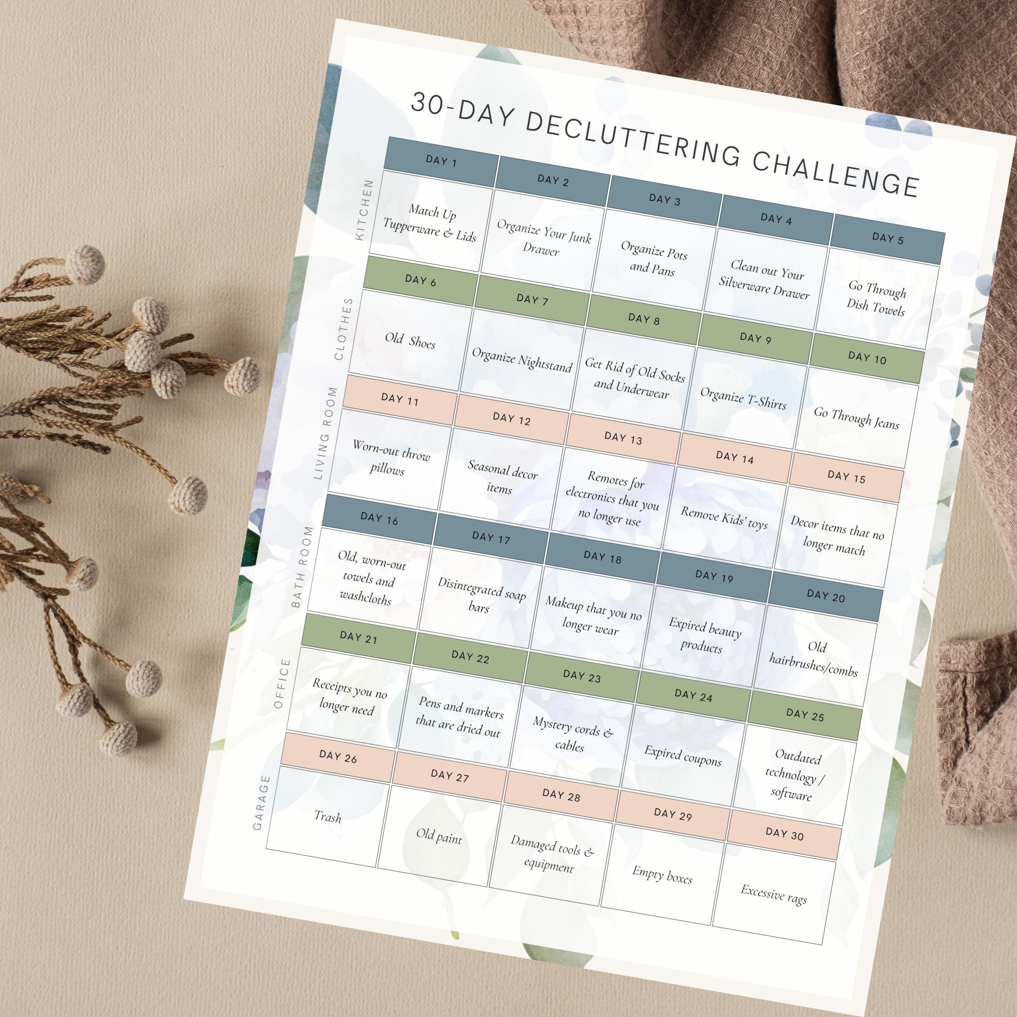 30 Day Declutter Challenge Printable, Cleaning Planner Schedule ...